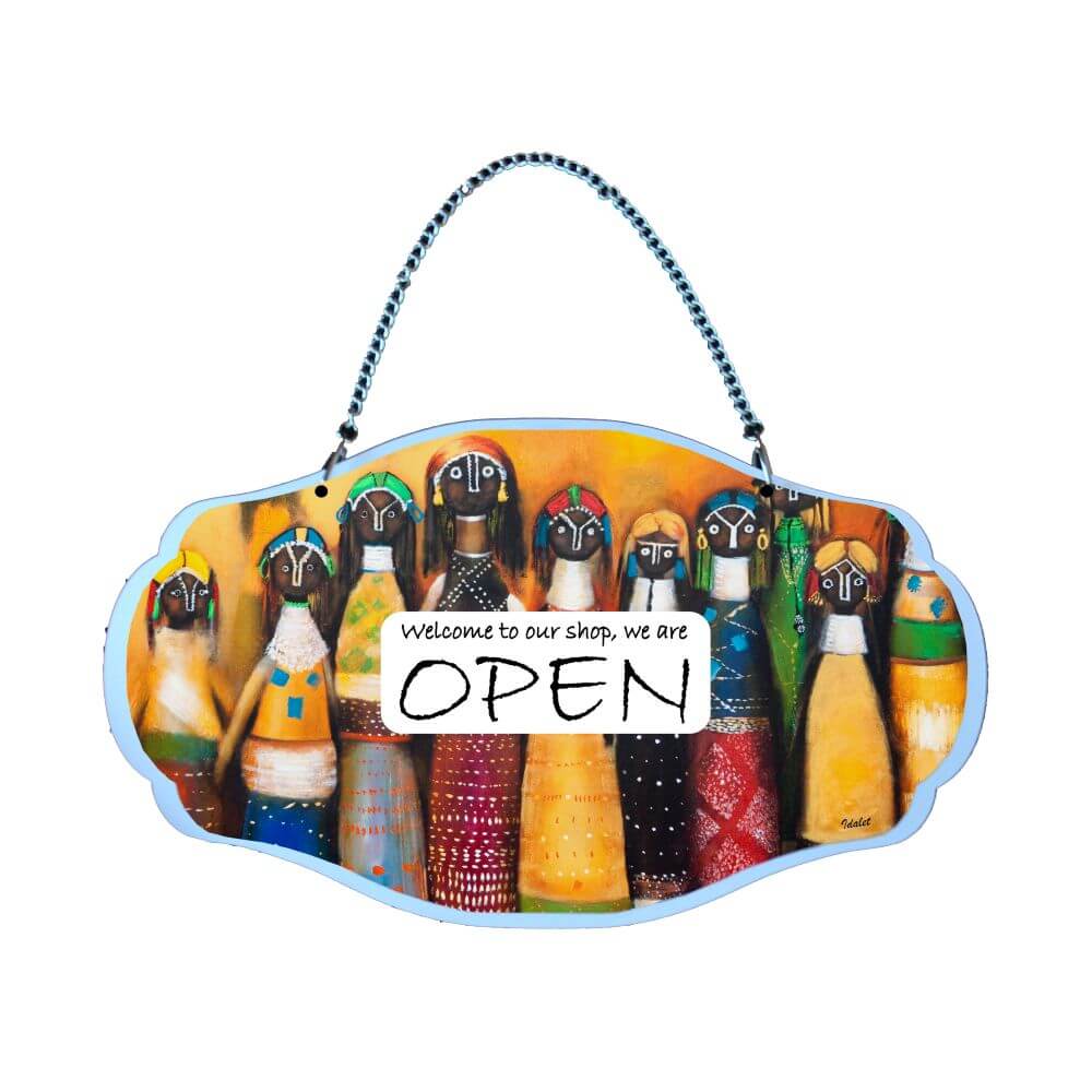 Open and Closed Shop Sign with Ndebele dolls artwork – Idalet and Erica